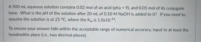 Solved A 500 mL aqueous solution contains 0.02 mol of an | Chegg.com