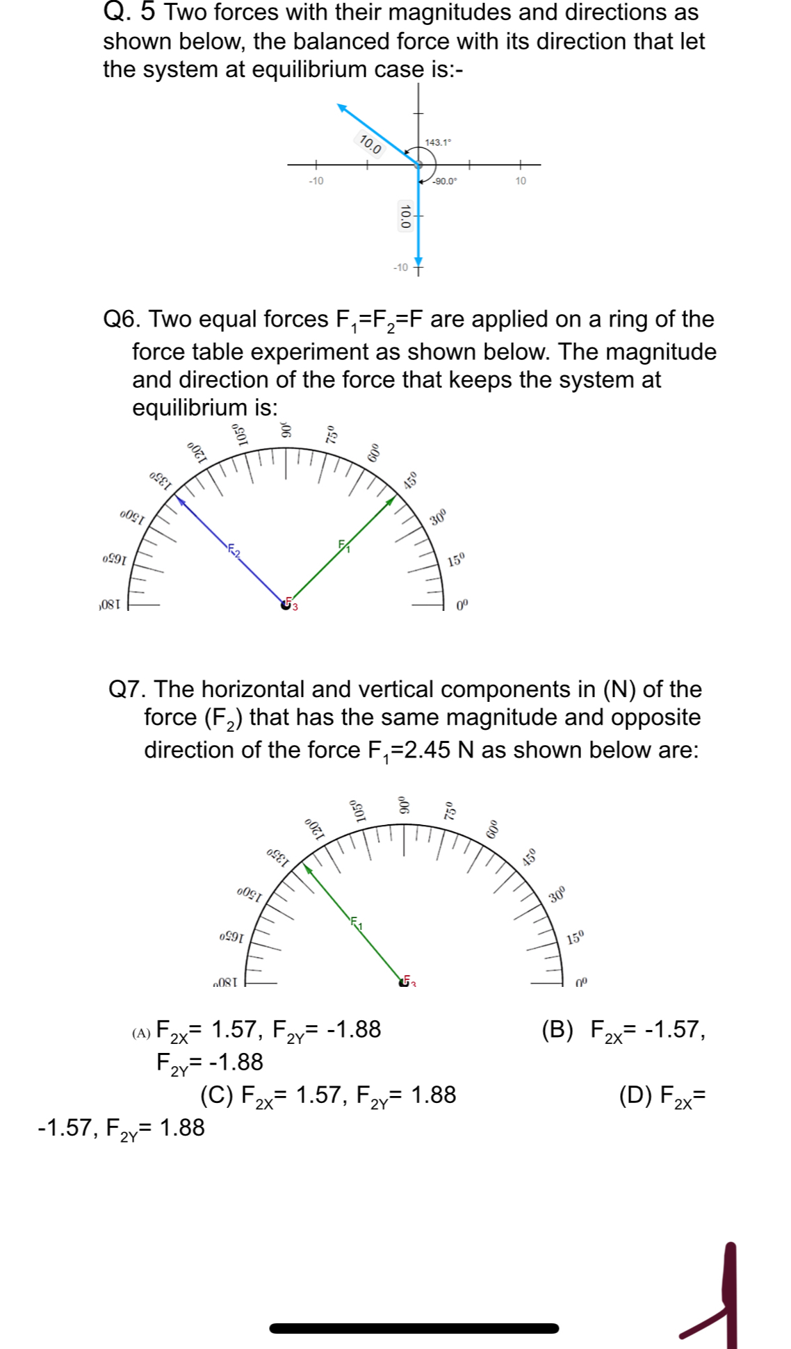 Solved Q. 5 ﻿Two forces with their magnitudes and directions | Chegg.com