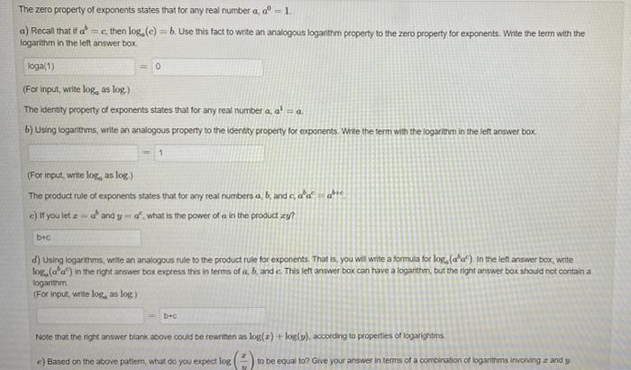 Solved The zero property of exponents states that for any | Chegg.com