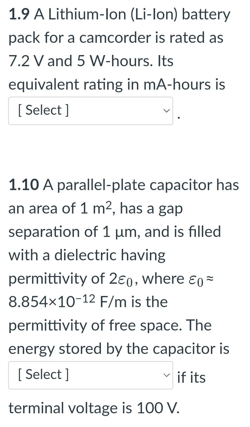 Solved 1.9 A Lithium-lon (Li-lon) battery pack for a | Chegg.com