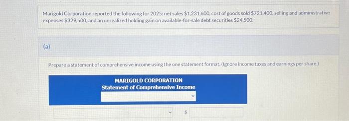 Solved Marigold Corporation reported the following for 2025: | Chegg.com