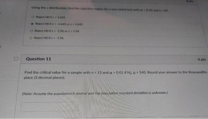 Solved Using the z distribution fund the rejection Reject | Chegg.com