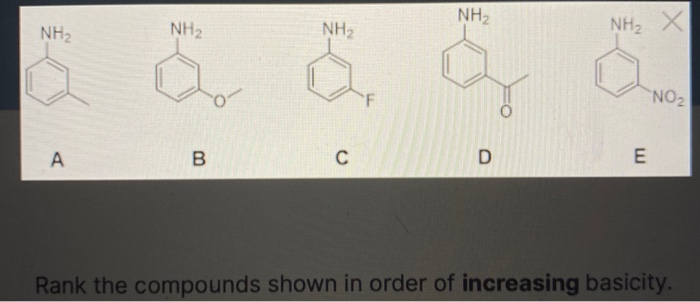 Solved NH2 NH2 NH2 NH2 Х NH2 r NO2 A B с D E Rank the | Chegg.com