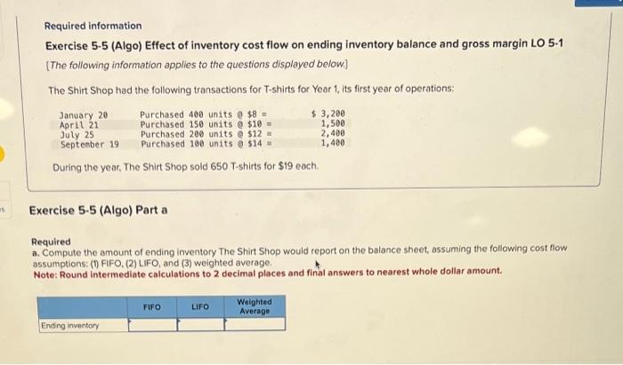 Solved Required information Exercise 5-5 (Algo) Effect of | Chegg.com