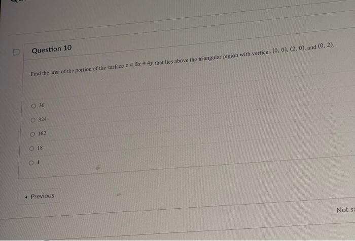 Solved Question 10 Find the area of the portion of the | Chegg.com