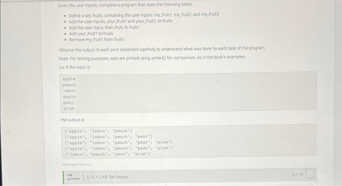 Solved Given The User Inputs Complete A Program That Does 