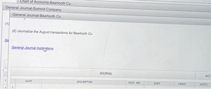 Solved (1) Journalize the August transactions for Summit | Chegg.com