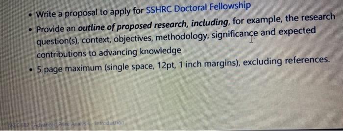 Solved Write A Proposal To Apply For Sshrc Doctoral