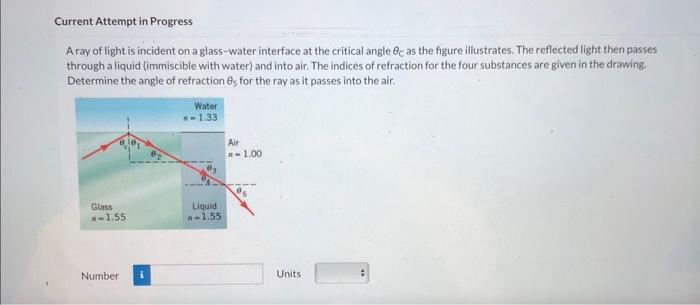 Solved A ray of light is incident on a glass-water interface | Chegg.com