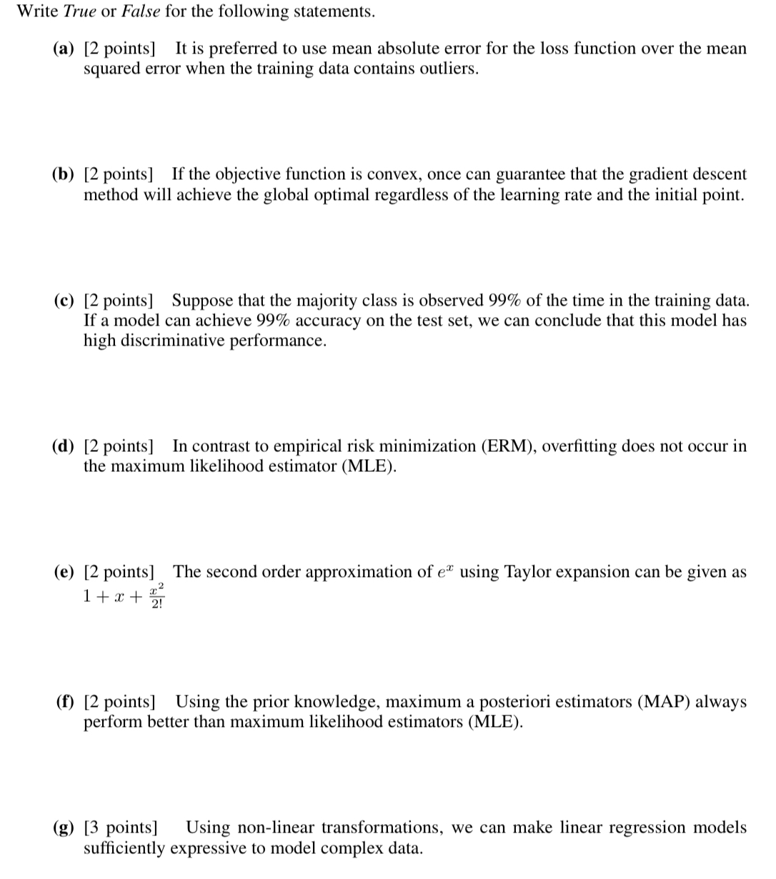 Solved Write True or False for the following | Chegg.com