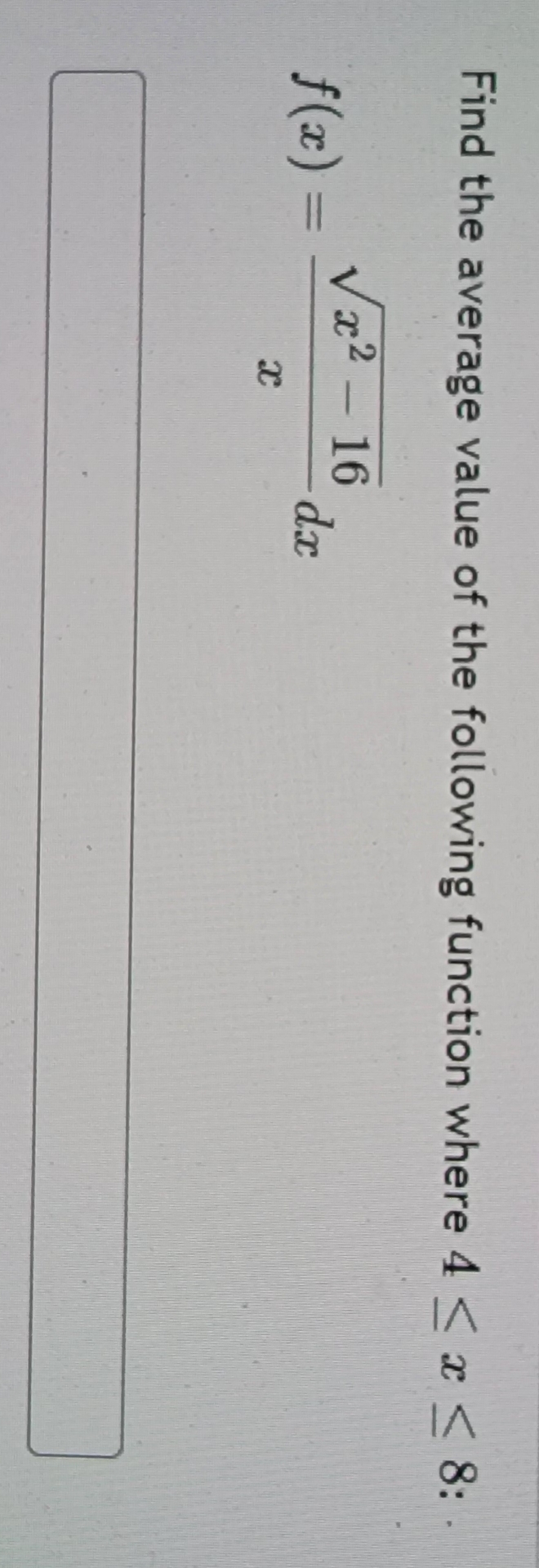 Solved Find the average value of the following function | Chegg.com