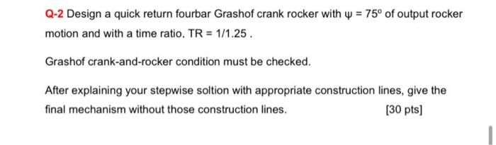 Solved Q-2 Design a quick return fourbar Grashof crank | Chegg.com