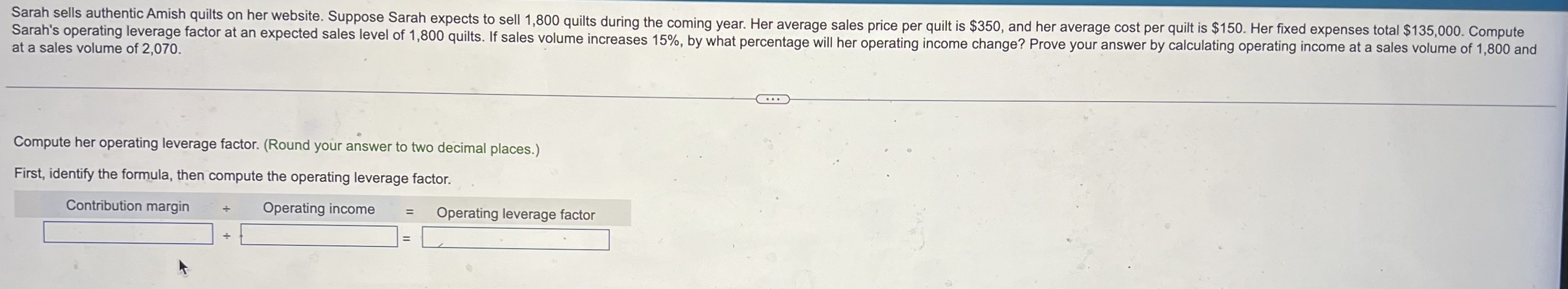 Solved at a sales volume of 2,070 .Compute her operating | Chegg.com