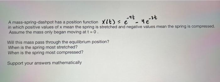 Solved A mass-spring-dashpot has a position function | Chegg.com