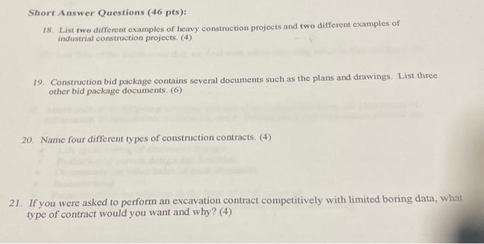 Solved Short Answer Questions (46 pts): 18. List two | Chegg.com