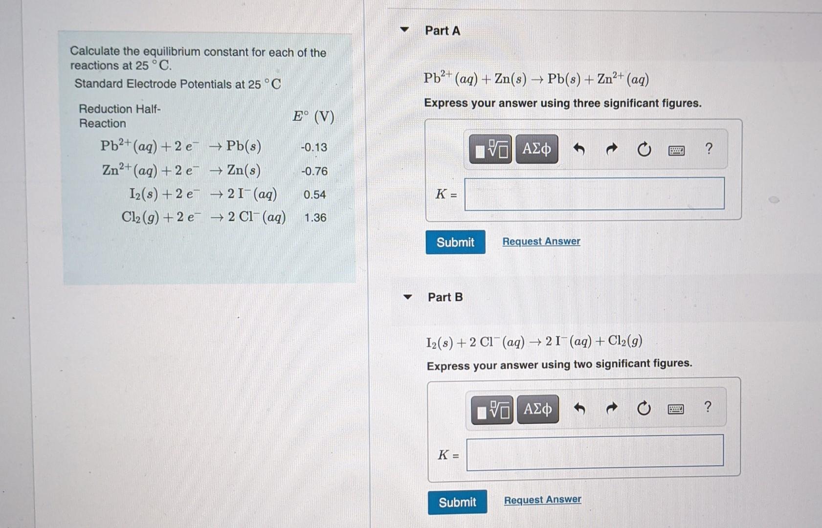 Solved Calculate the equilibrium constant for each of the | Chegg.com