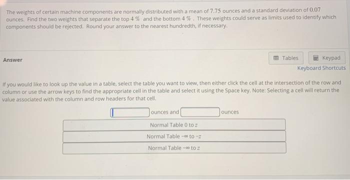 Solved The weights of certain machine components are | Chegg.com