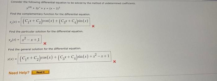 Solved y(4)+2y−1+y=(x−3)2 Find the complementary function | Chegg.com