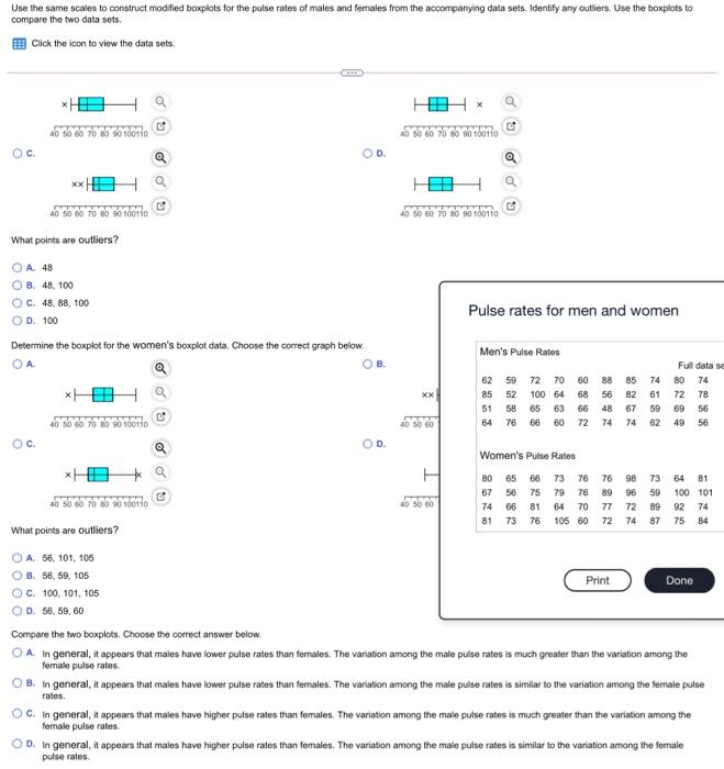 Solved Use the same scales to construct modified boxplots | Chegg.com
