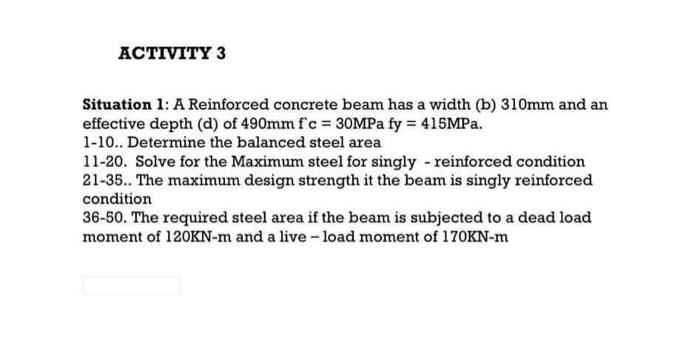 Solved Situation 1: A Reinforced concrete beam has a width | Chegg.com