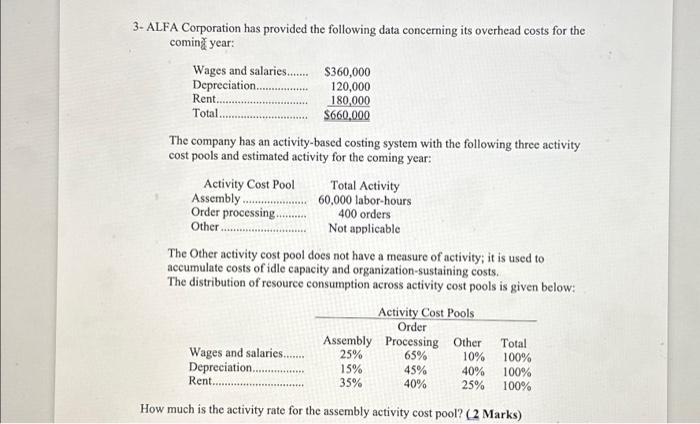 Solved 3-ALFA Corporation has provided the following data | Chegg.com