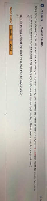 Solved -/2 points JModd8 5.6.003. Dean Gooch is planning for | Chegg.com