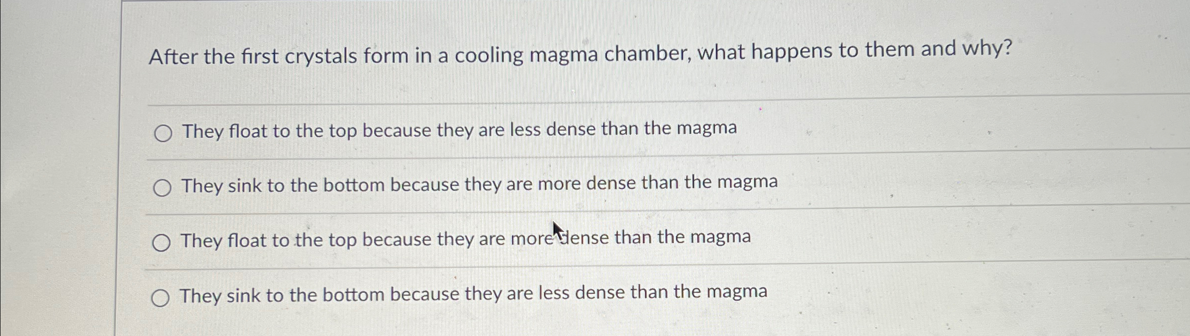 Solved After the first crystals form in a cooling magma | Chegg.com