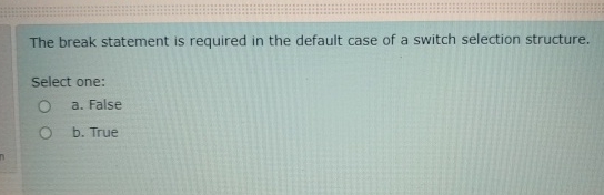 Solved The break statement is required in the default case | Chegg.com