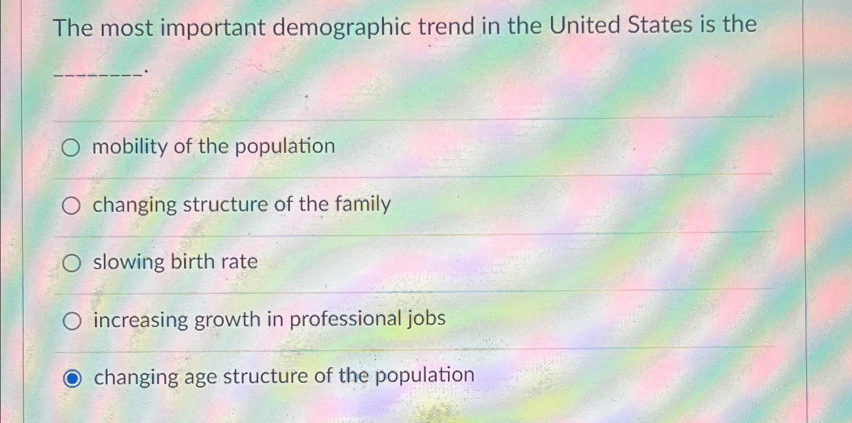 Solved The most important demographic trend in the United | Chegg.com