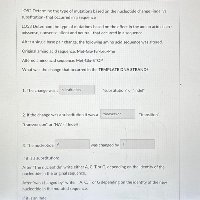 Lo52 Determine The Type Of Mutations Based On The