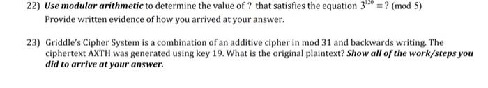 Solved 22) Use modular arithmetic to determine the value of | Chegg.com