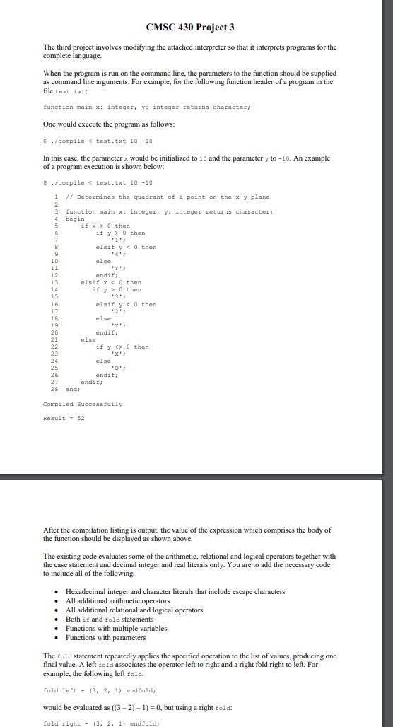 Solved CMSC 430 ﻿Project 3The third project involves | Chegg.com
