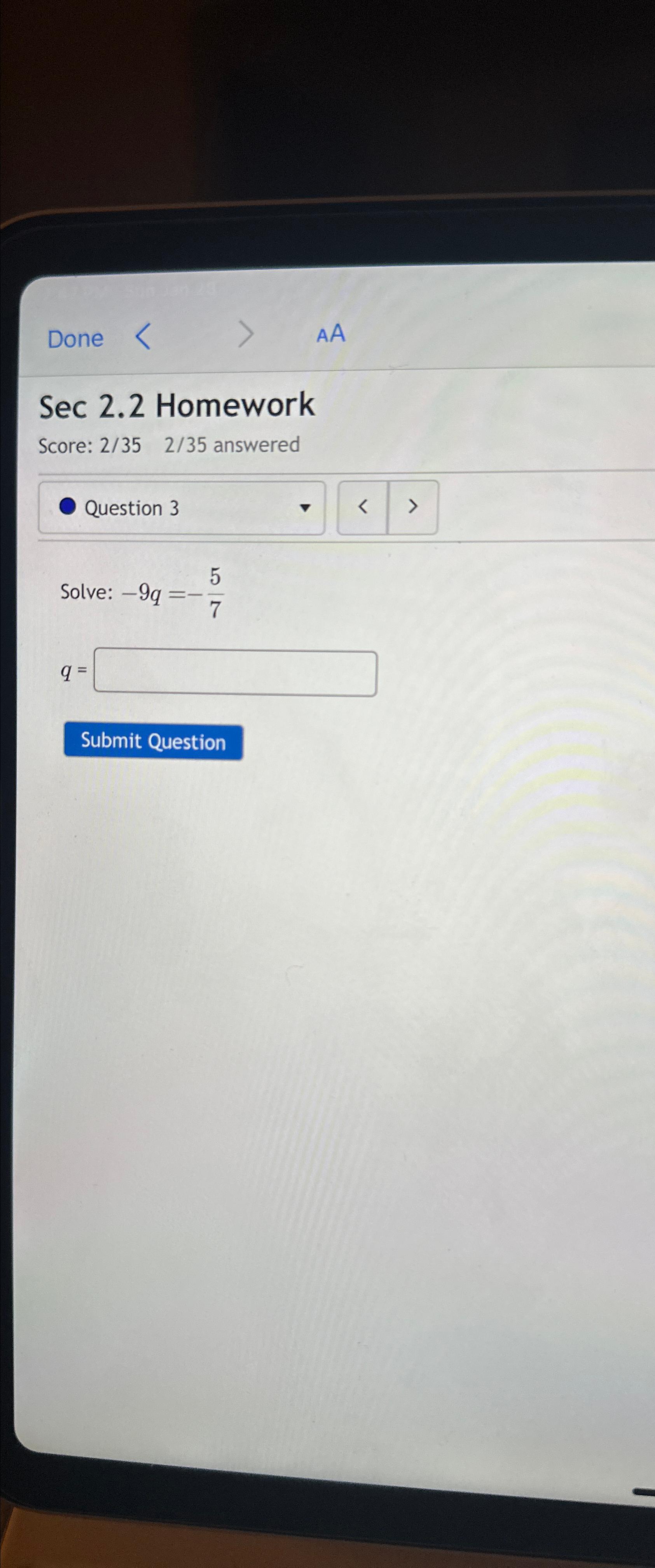 Solved DoneAASec 2.2 ﻿HomeworkScore: 235,235 ﻿answeredSolve: | Chegg.com