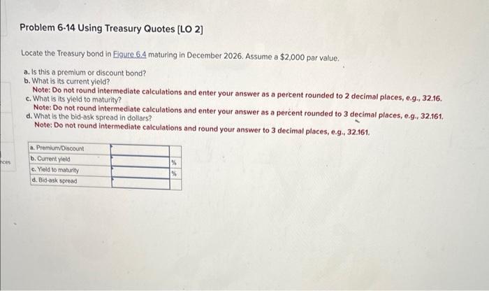 Solved Problem 6-14 Using Treasury Quotes [LO 2] Locate the | Chegg.com