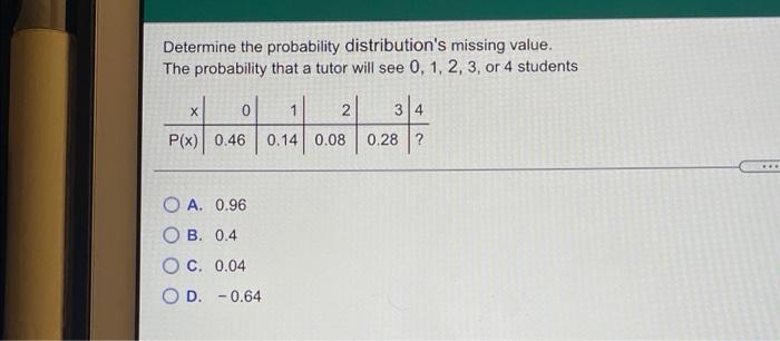 Solved Determine the probability distribution's missing | Chegg.com
