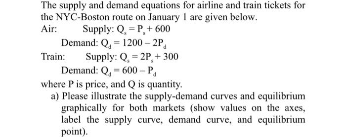 Solved The supply and demand equations for airline and train | Chegg.com