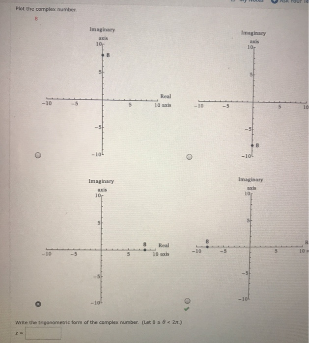 Solved our le Plot the complex number. 8. Imaginary | Chegg.com