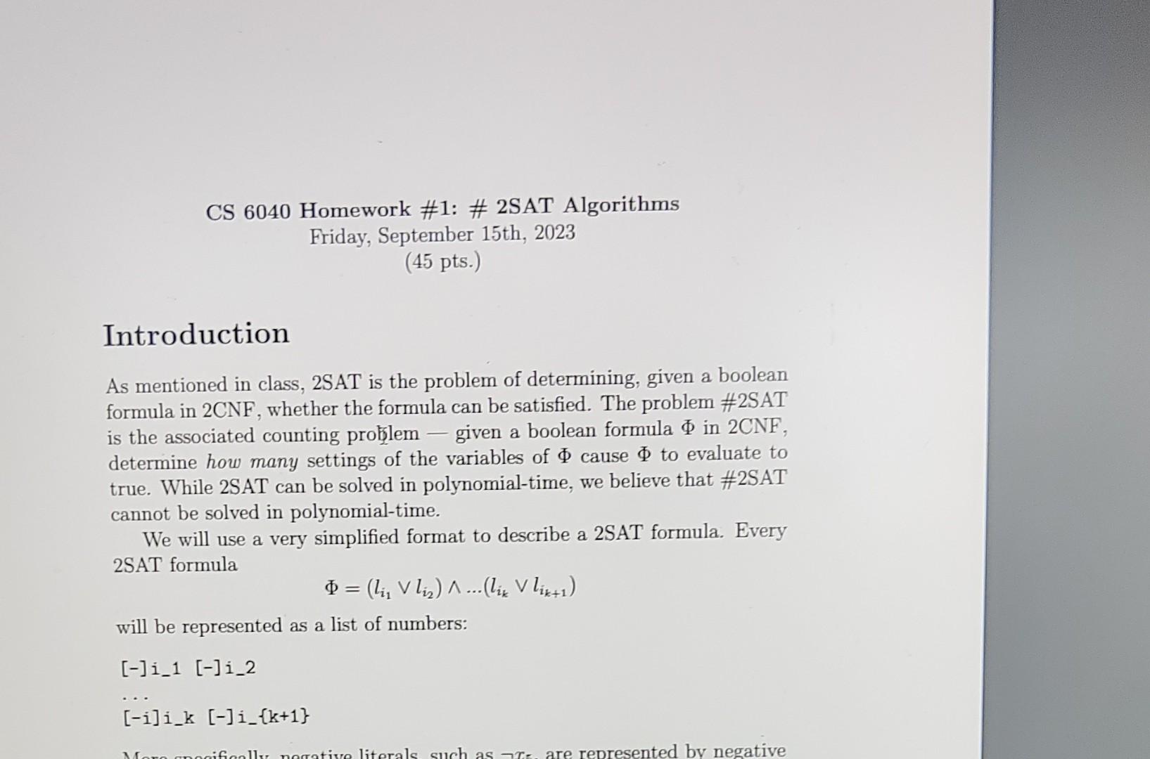 Solved CS 6040 Homework \#1: \# 2SAT Algorithms Friday, | Chegg.com
