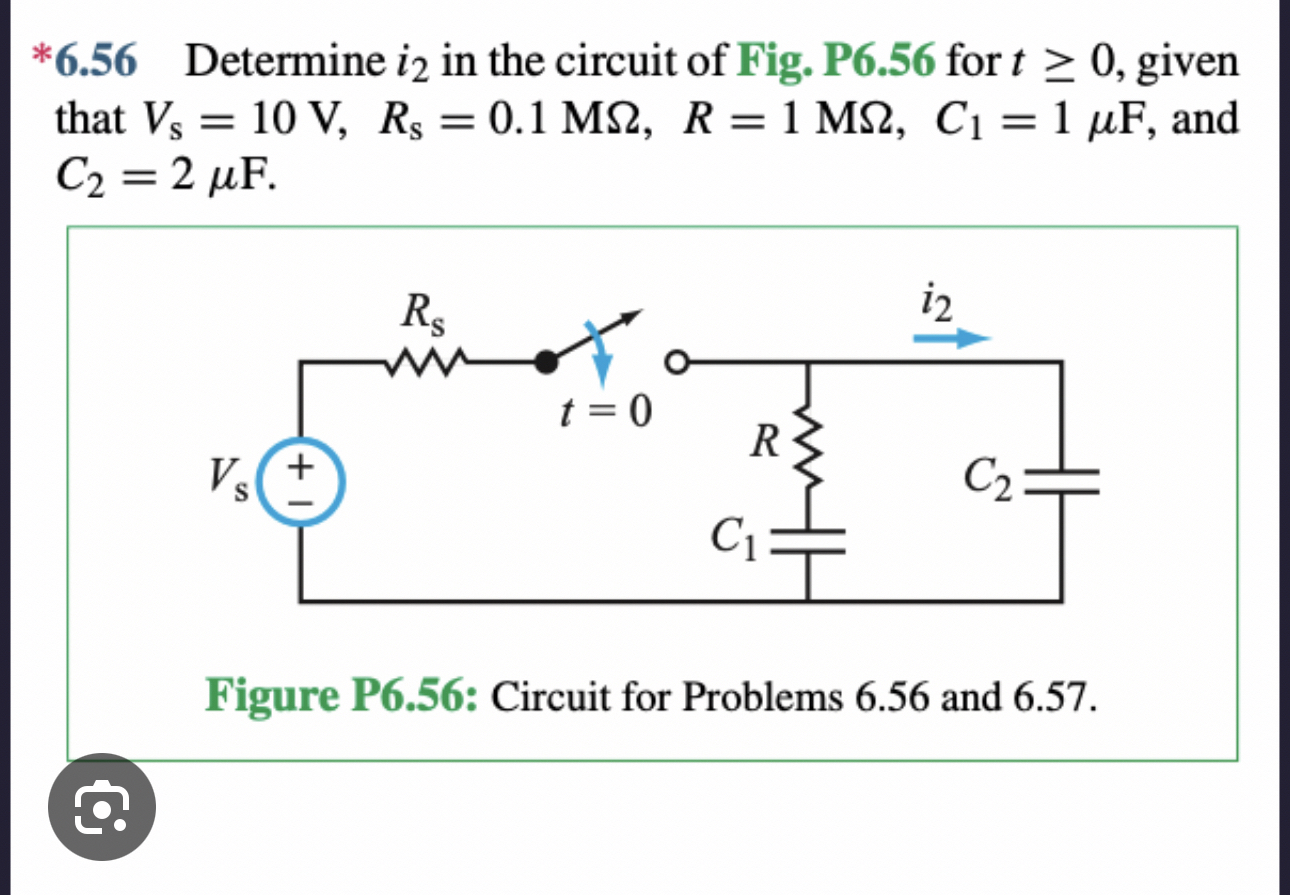 Solved *6.56 ﻿Determine i2 ﻿in the circuit of Fig. P6.56 | Chegg.com