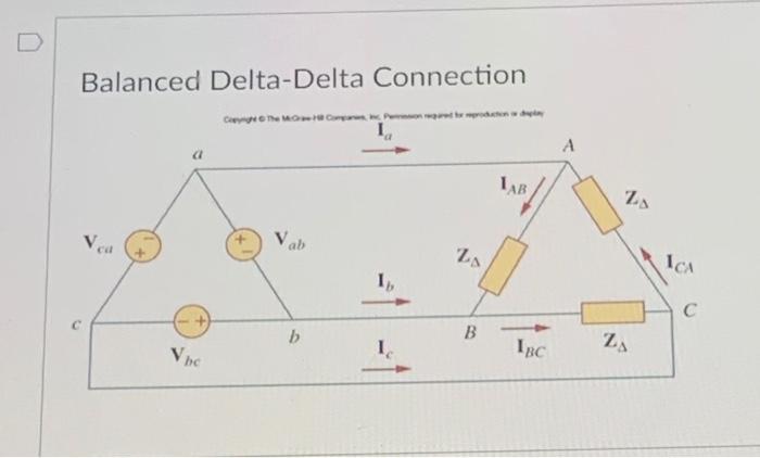 Solved Balanced Delta-Delta Connection C А LAB V Vea Vab ZA | Chegg.com