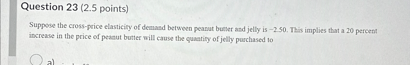 Solved Question 23 (2.5 ﻿points)Suppose the cross-price | Chegg.com