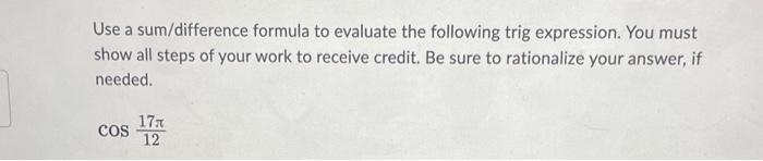 Solved Use a sum/difference formula to evaluate the | Chegg.com