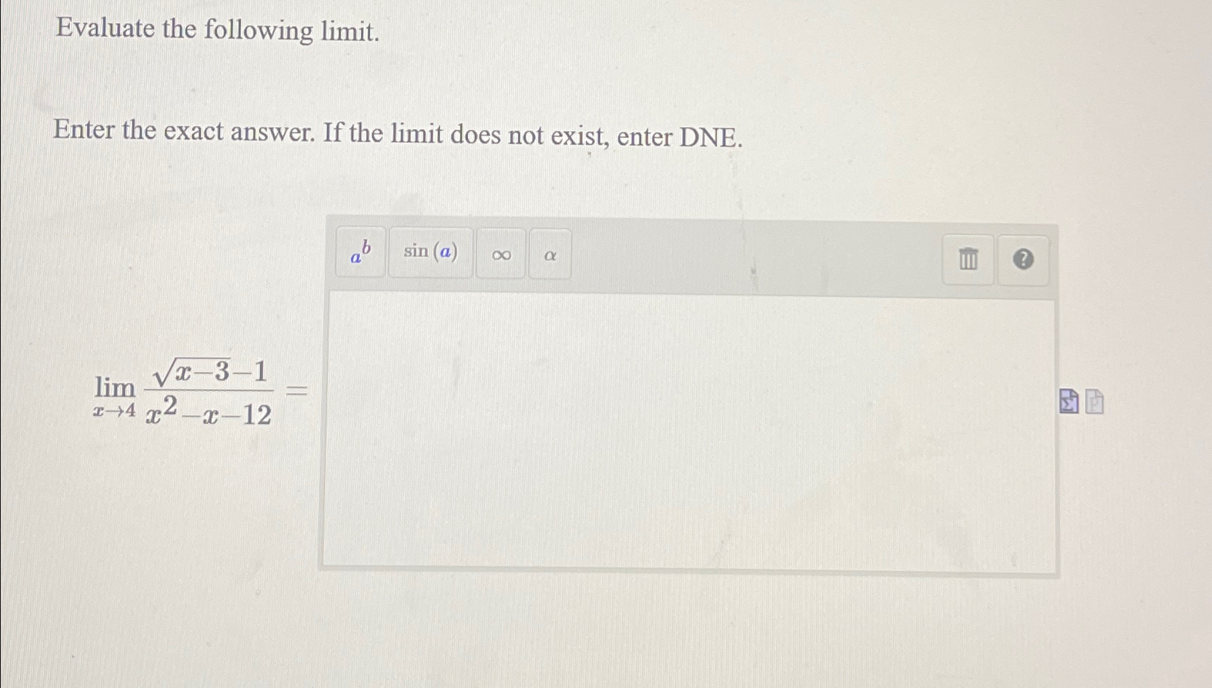 Solved Evaluate the following limit.Enter the exact answer. | Chegg.com
