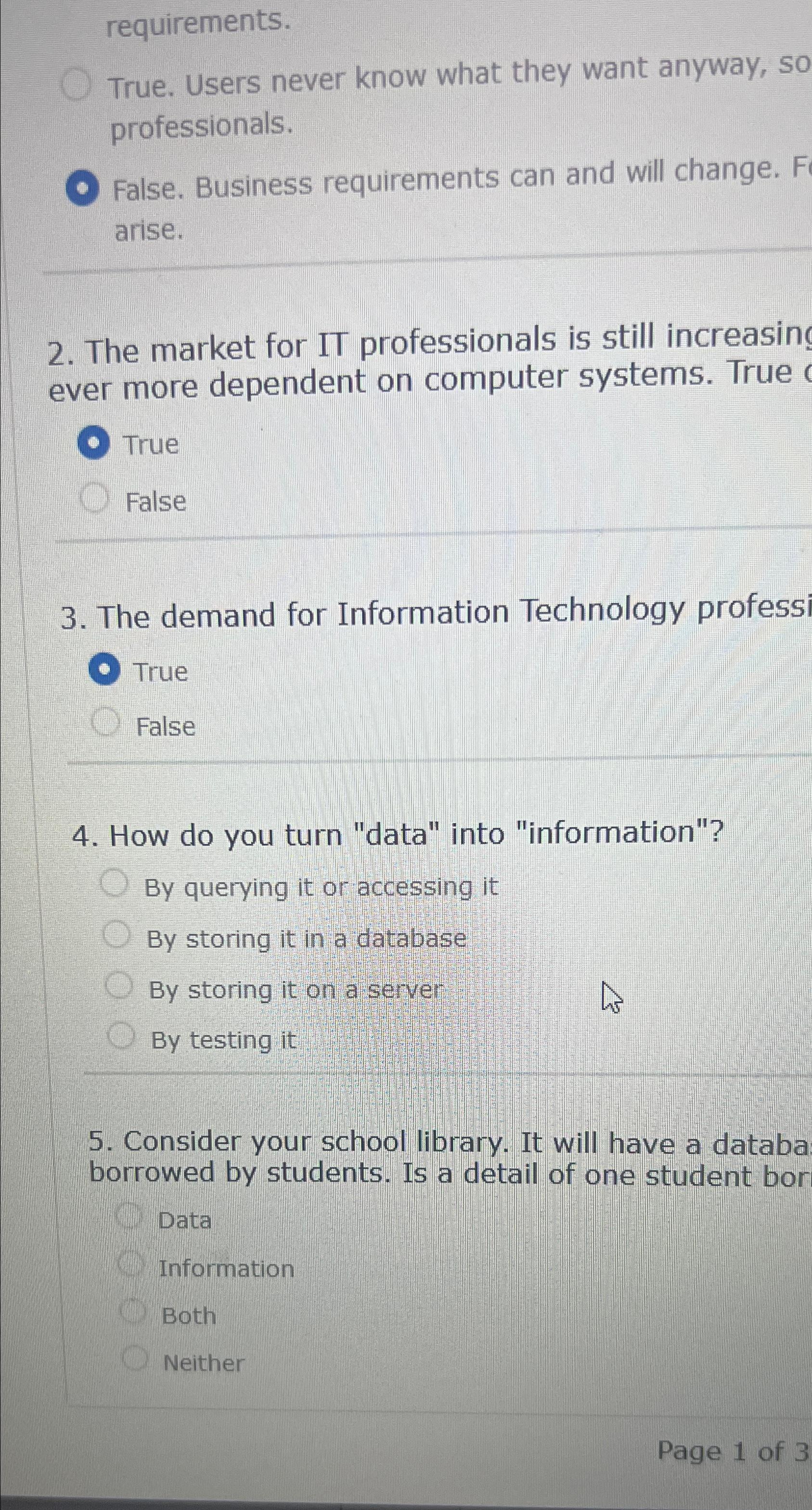 Solved requirements.True. Users never know what they want | Chegg.com