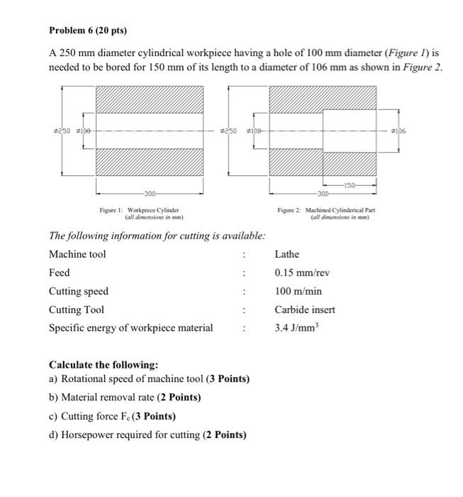 Solved A 250 mm diameter cylindrical workpiece having a hole | Chegg.com