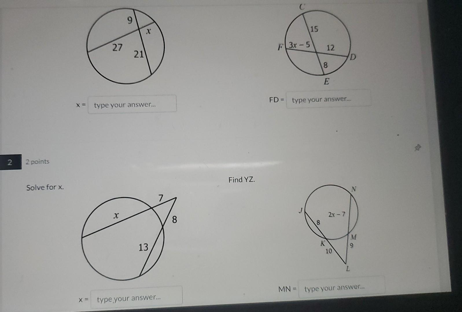 Solved Find YZ. Solve for x. | Chegg.com