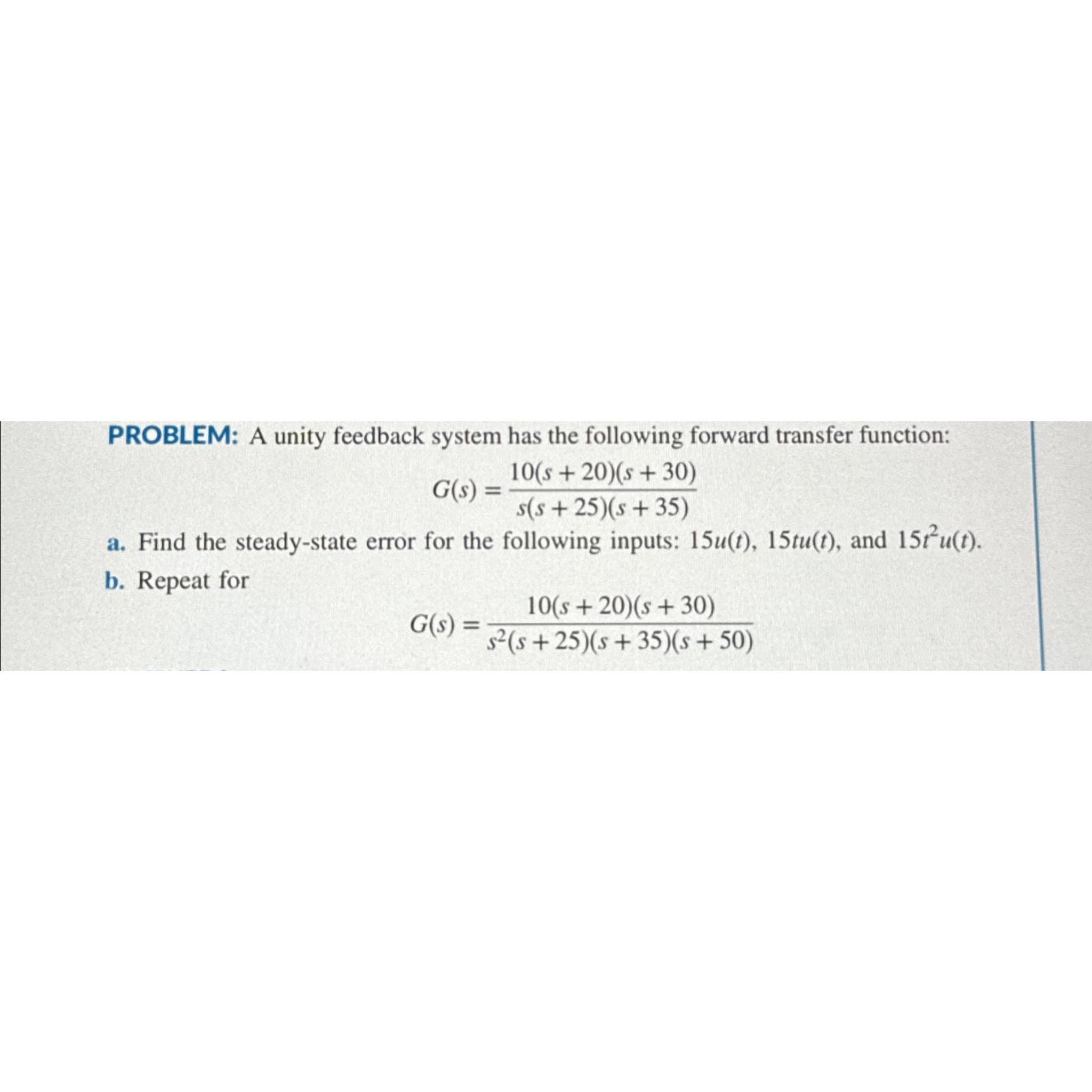 Solved PROBLEM: A unity feedback system has the following | Chegg.com