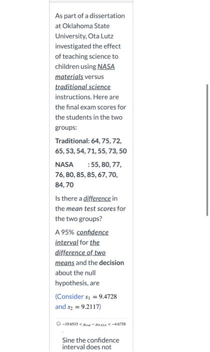 Solved As part of a dissertation at Oklahoma State | Chegg.com