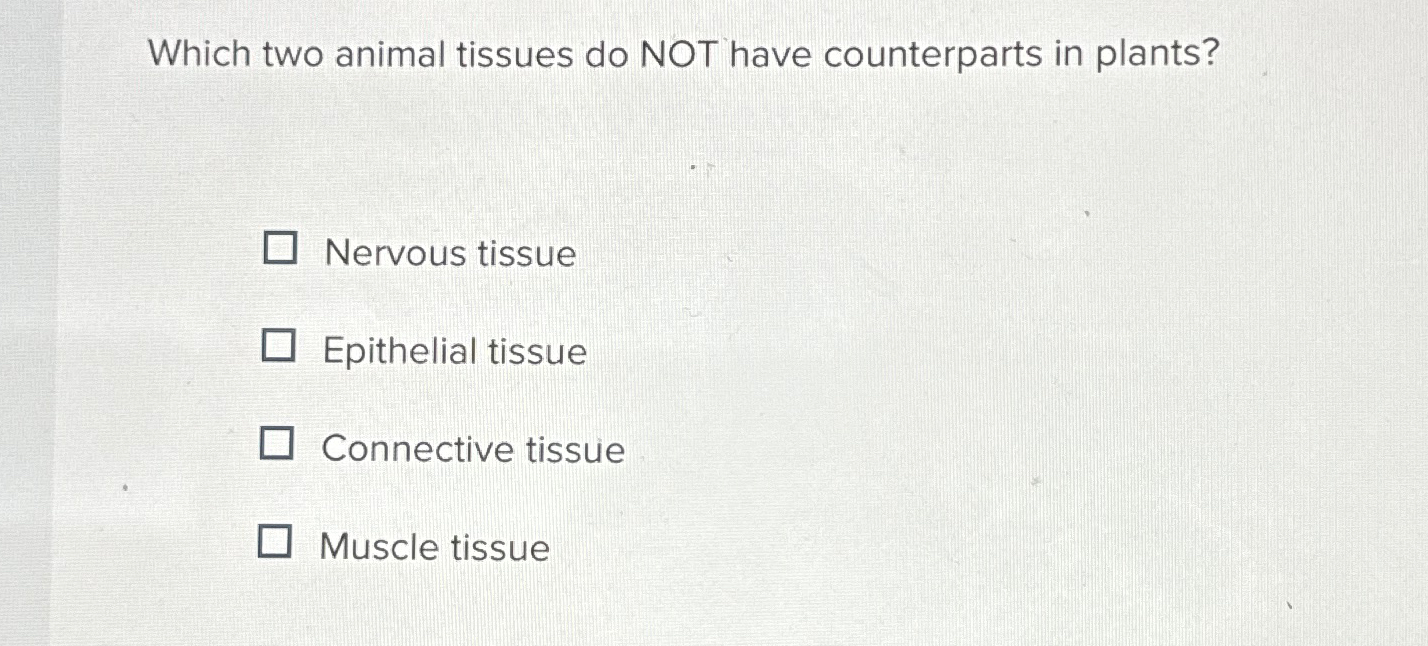 Solved Which two animal tissues do NOT have counterparts in | Chegg.com