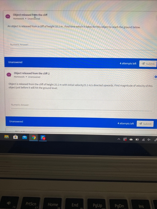 Solved Object released from the cliff Homework. Unanswered | Chegg.com